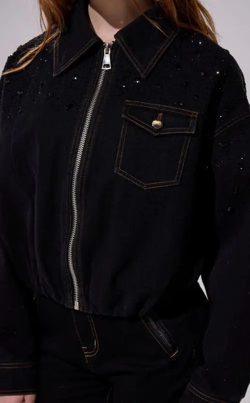 AZALEA WANG Embellished Denim Jacket