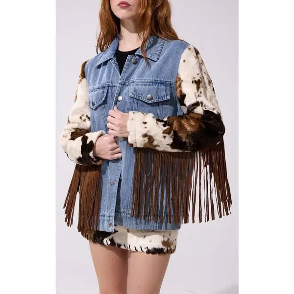 AZALEA WANG Lila Fringe Jacket - Denim