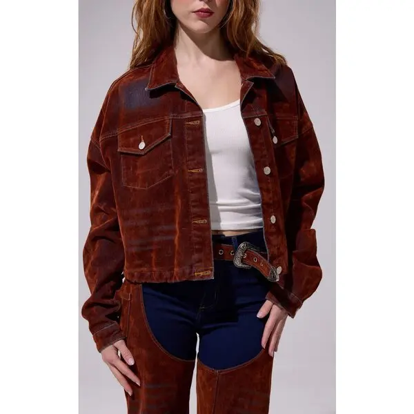 AZALEA WANG Velvet Denim Boxy Jacket - Burnt Orange