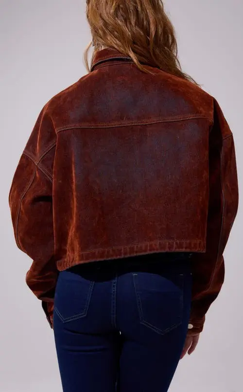AZALEA WANG Velvet Denim Boxy Jacket - Burnt Orange