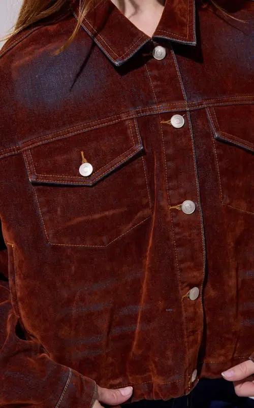 AZALEA WANG Velvet Denim Boxy Jacket - Burnt Orange