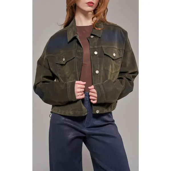 AZALEA WANG Sampson Velvet Denim Jacket - Olive