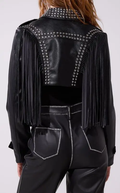 AZALEA WANG Faux Leather Fringe Jacket