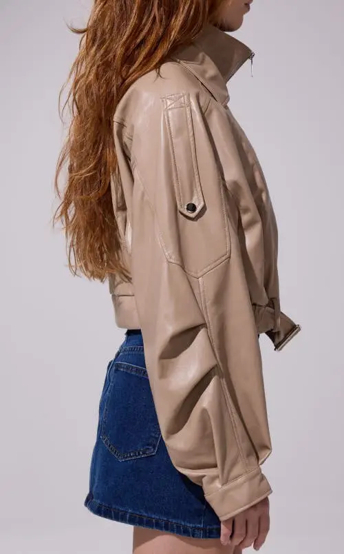 AZALEA WANG Faux Leather Moto Jacket