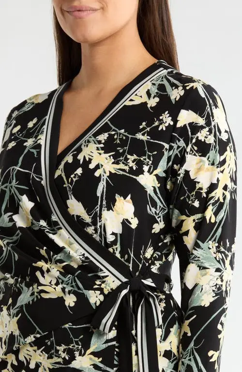Anne Klein Leo Border Print Wrap Top