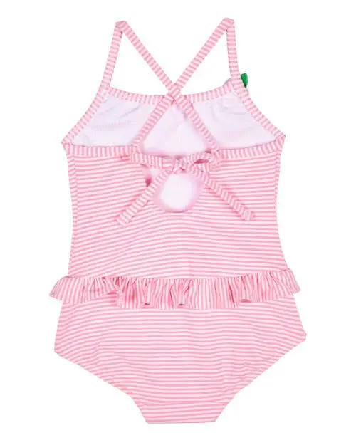 FLORENCE EISEMAN Striped Seersucker Swimsuit With Floral Appliqu