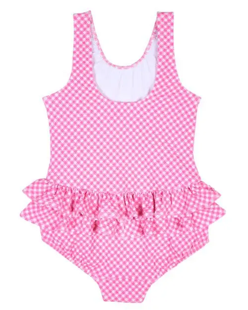 FLORENCE EISEMAN Gingham One Piece Swimsuit With Flowers And Ruffles