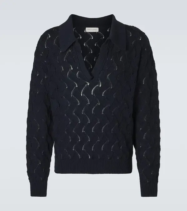 Dries Van Noten Open-knit Cotton Polo Sweater