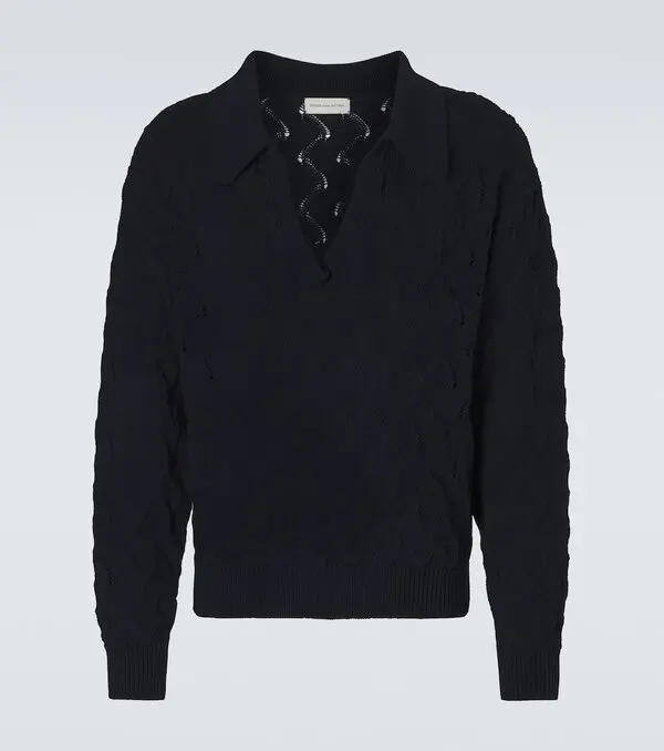 Dries Van Noten Open-knit Cotton Polo Sweater