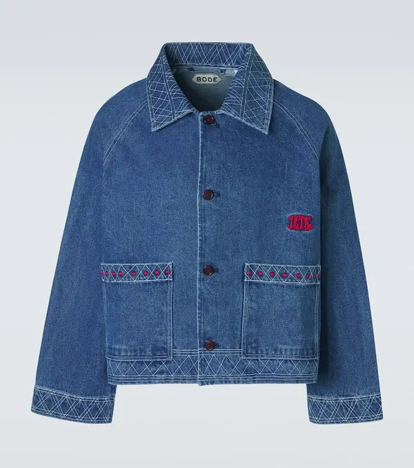 BODE Embroidered Wool And Cotton Denim Jacket - Blue