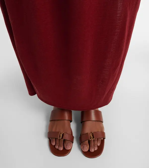 Saint Laurent Cassandre Leather Sandals - Brown