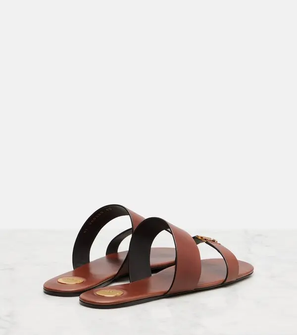 Saint Laurent Cassandre Leather Sandals - Brown
