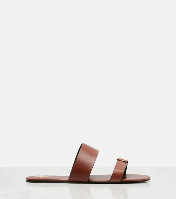 Saint Laurent Cassandre Leather Sandals - Brown