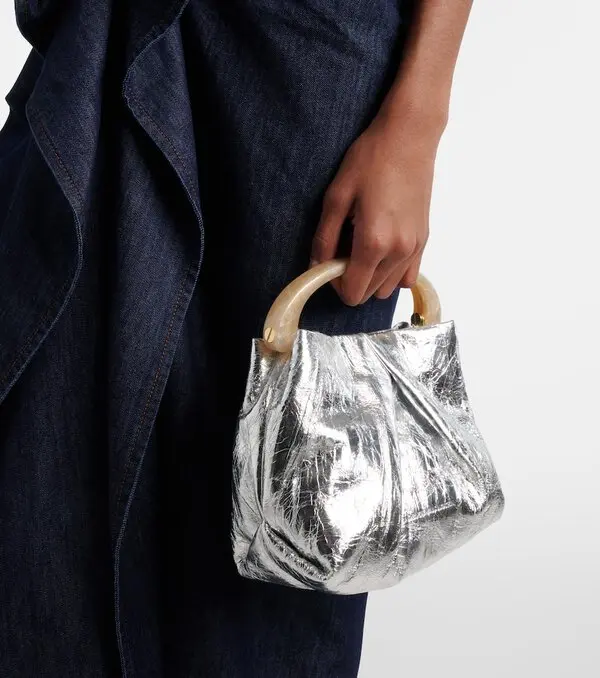 Dries Van Noten Mini Metallic Leather Top-handle Bag - Silver