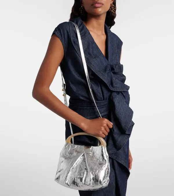 Dries Van Noten Mini Metallic Leather Top-handle Bag - Silver