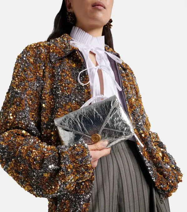 Dries Van Noten Envelope Small Metallic Leather Clutch