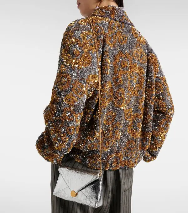Dries Van Noten Envelope Small Metallic Leather Clutch