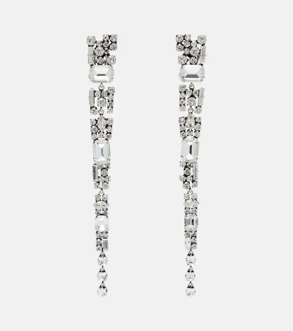 Saint Laurent Crystal-embellished Clip-on Earrings - Silver