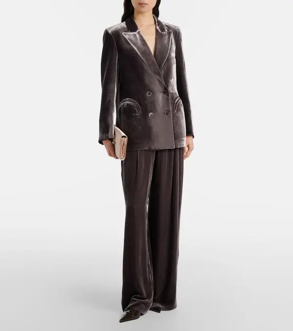 BLAZÉ MILANO Husi Velvet Wide-leg Pants - Silver