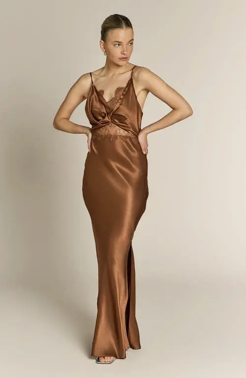 REWRITTEN Remi Lace Panel Dress - Chocolate Brown