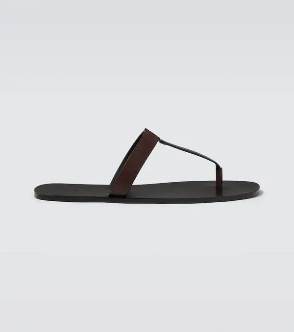 Saint Laurent Cassandre Leather Thong Sandals