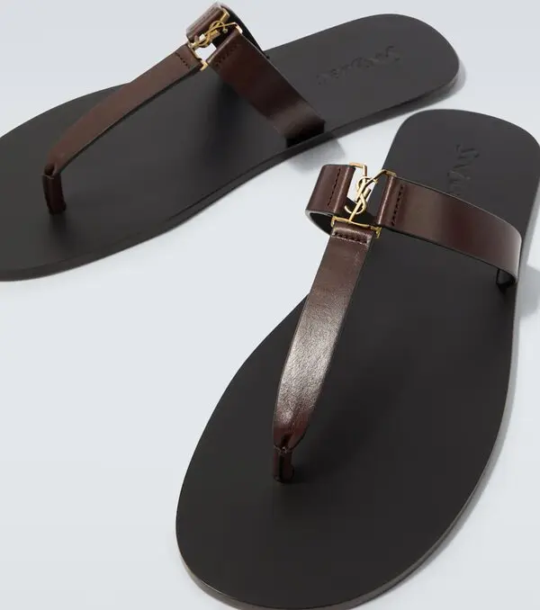 Saint Laurent Cassandre Leather Thong Sandals