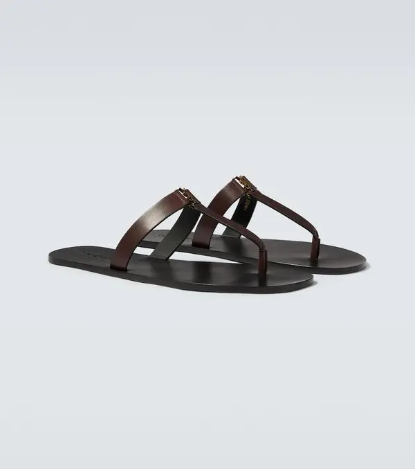 Saint Laurent Cassandre Leather Thong Sandals