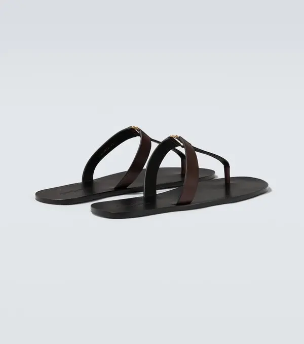 Saint Laurent Cassandre Leather Thong Sandals