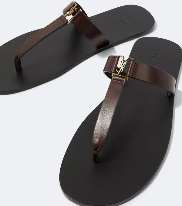Saint Laurent Cassandre Leather Thong Sandals
