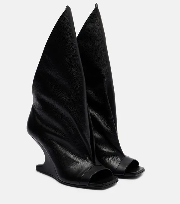 Rick Owens Cantilever Leather Peep-toe Boots