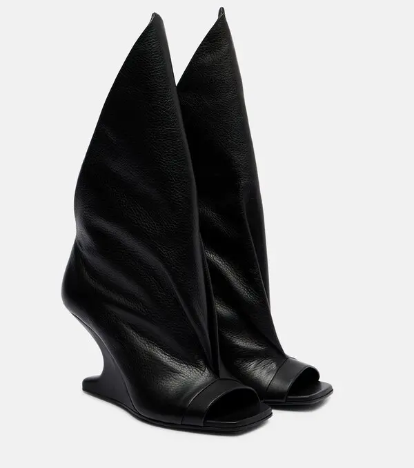Rick Owens Cantilever Leather Peep-toe Boots - Black