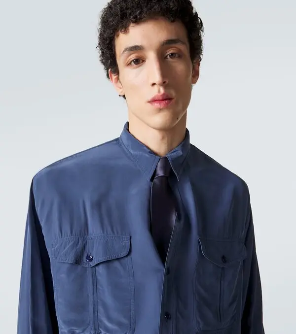 Saint Laurent Silk Satin Neck Tie - Blue
