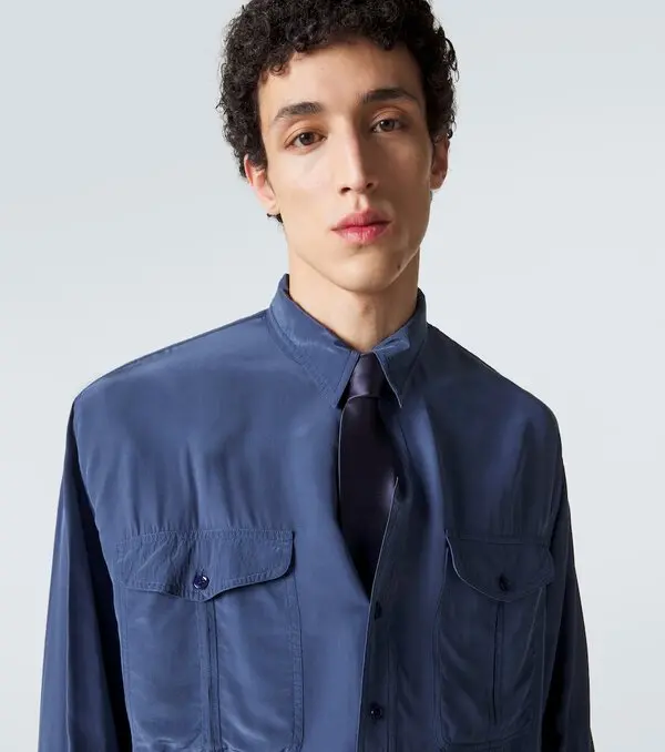 Saint Laurent Silk Satin Neck Tie - Blue