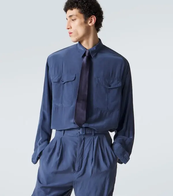 Saint Laurent Silk Satin Neck Tie - Blue