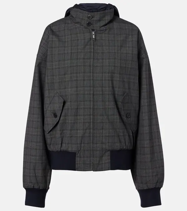 Prada Checked Hooded Virgin Wool Jacket