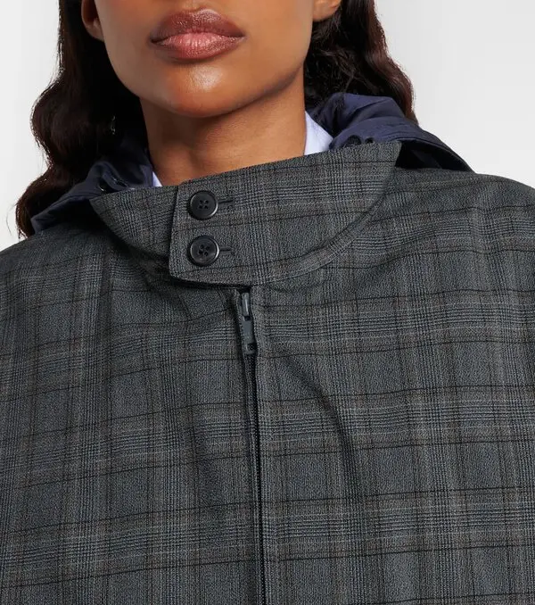 Prada Checked Hooded Virgin Wool Jacket