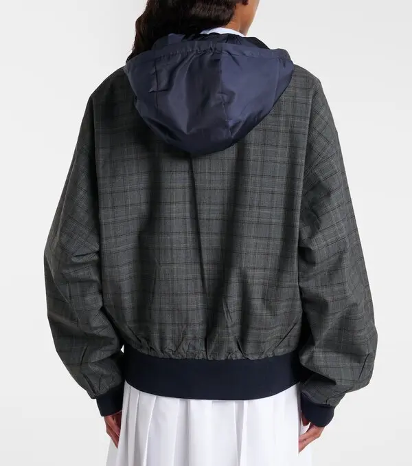Prada Checked Hooded Virgin Wool Jacket