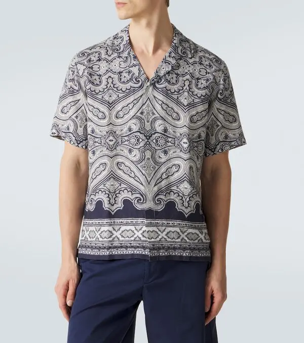 Orlebar Brown Maitan Paisley Linen Bowling Shirt - Blue