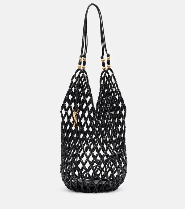 Saint Laurent Cassandre Beaded Shoulder Bag - Black