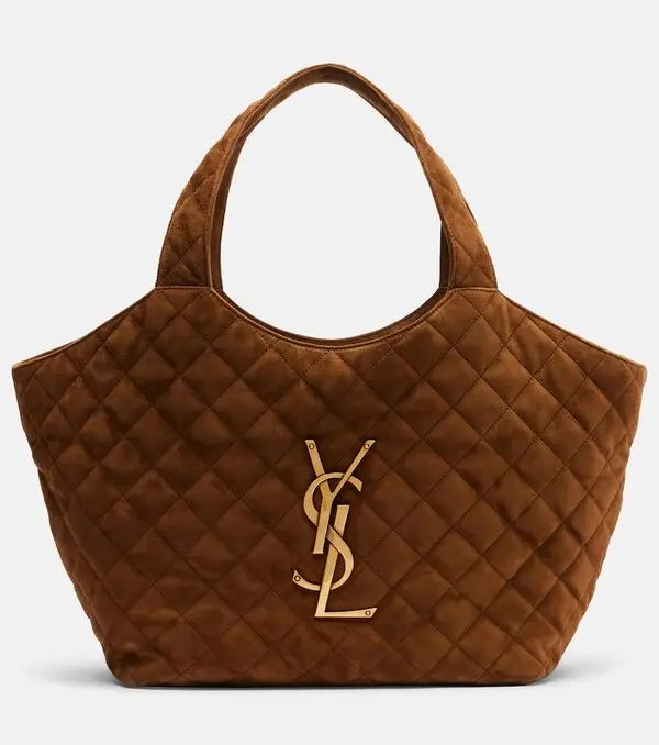 Saint Laurent Icare Medium Quilted Suede Shopper - Brown