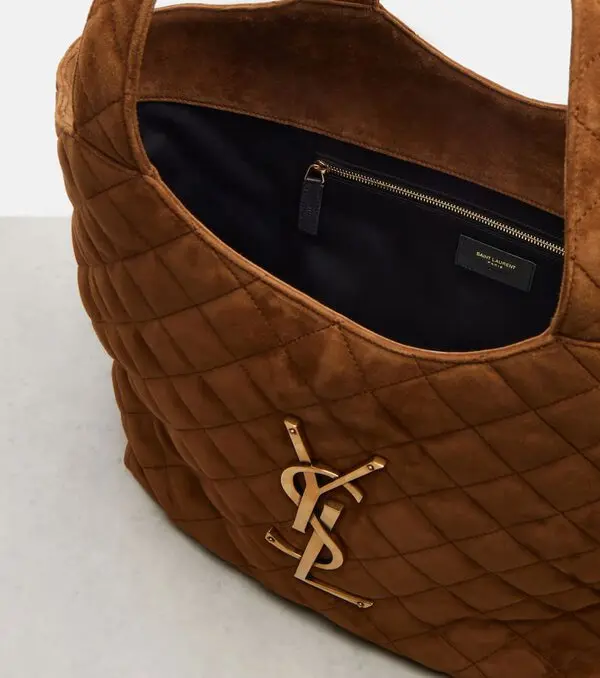 Saint Laurent Icare Medium Quilted Suede Shopper - Brown