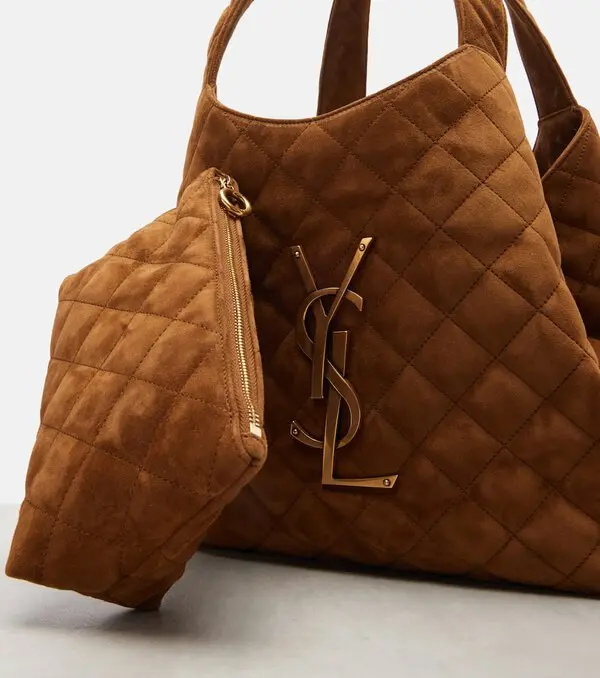 Saint Laurent Icare Medium Quilted Suede Shopper - Brown
