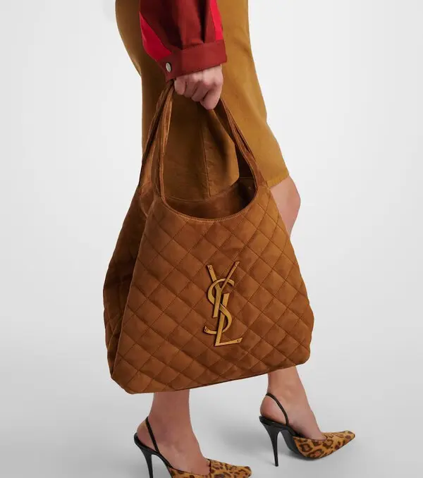 Saint Laurent Icare Medium Quilted Suede Shopper - Brown
