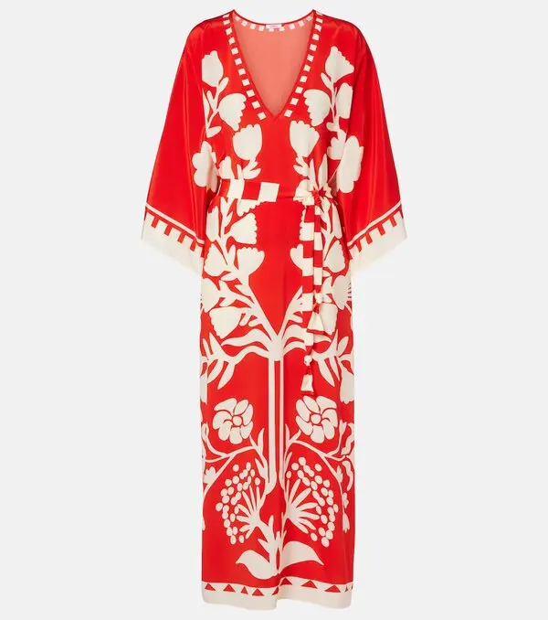 ERES Holi Belted Printed Silk Kaftan - Red