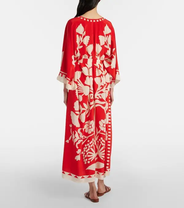 ERES Holi Belted Printed Silk Kaftan - Red