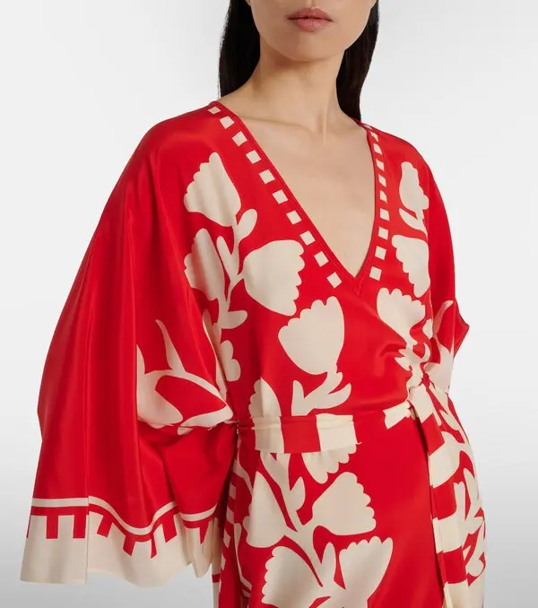 ERES Holi Belted Printed Silk Kaftan - Red