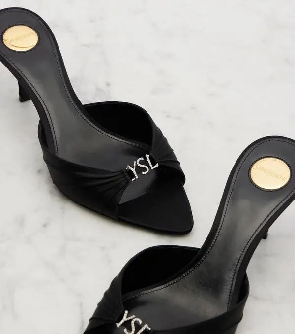 Saint Laurent Jerry 60 Embellished Crêpe Satin Mules - Black