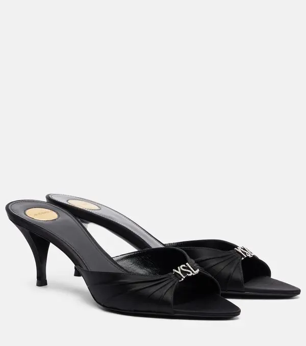 Saint Laurent Jerry 60 Embellished Crêpe Satin Mules - Black