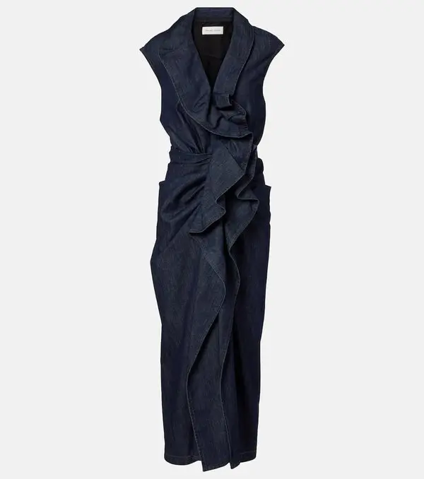 Dries Van Noten Ruffled Denim Midi Dress - Blue