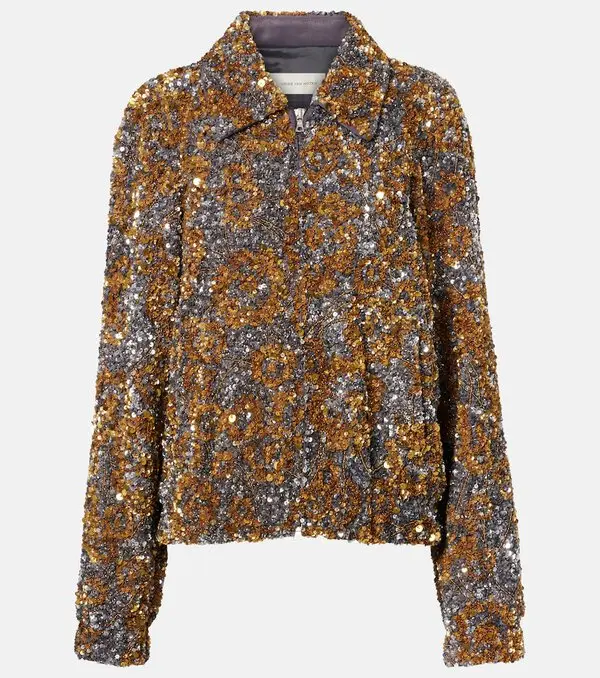 Dries Van Noten Sequined Blouson Jacket - Silver